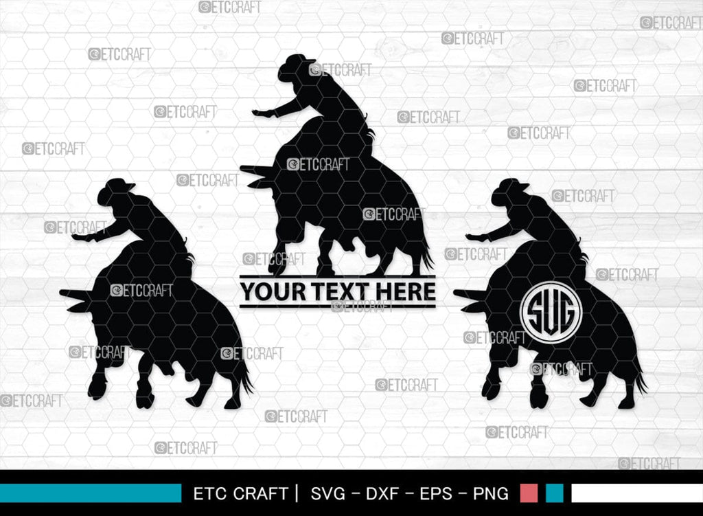 Bull Rider Monogram, Bull Rider Silhouette, Bull Svg, Rodeo Svg, Sports ...