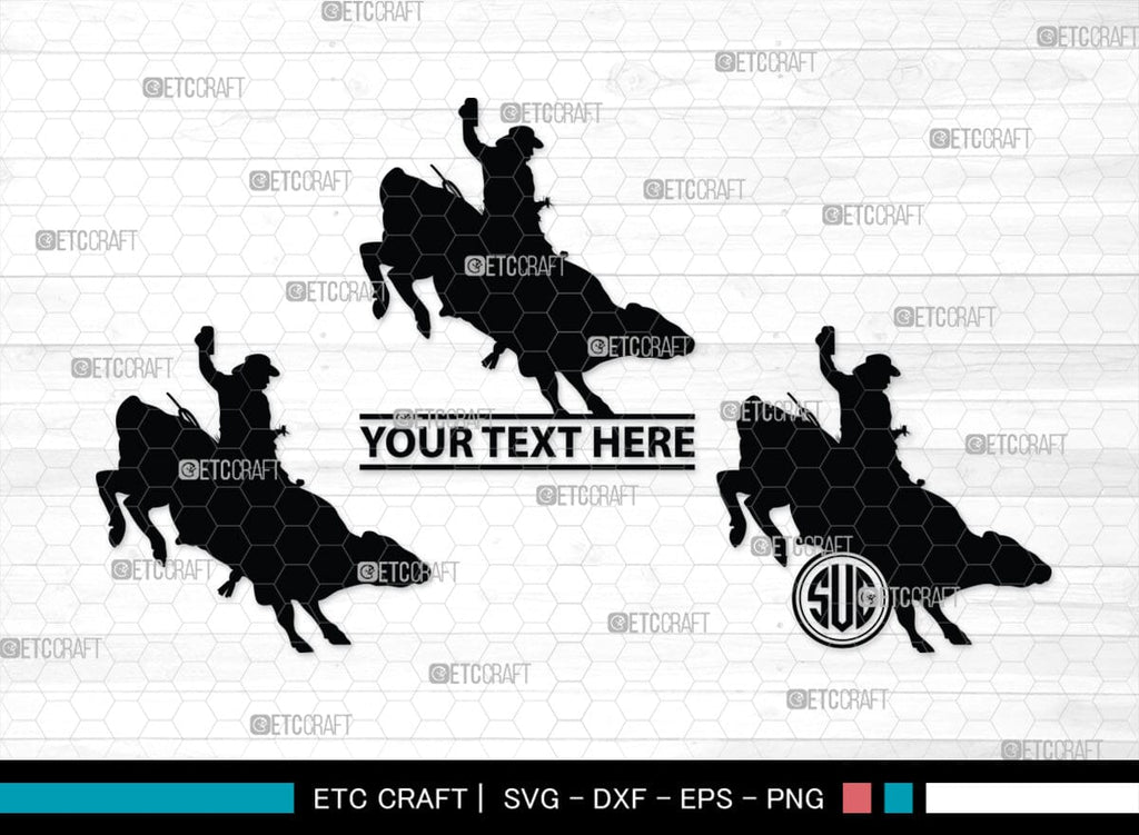 Bull Rider Monogram, Bull Rider Silhouette, Bull Svg, Rodeo Svg, Sports ...