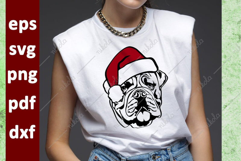 Bulldog Santa Hat Cut File Clipart PNG SVG EPS DXF PDF - So Fontsy