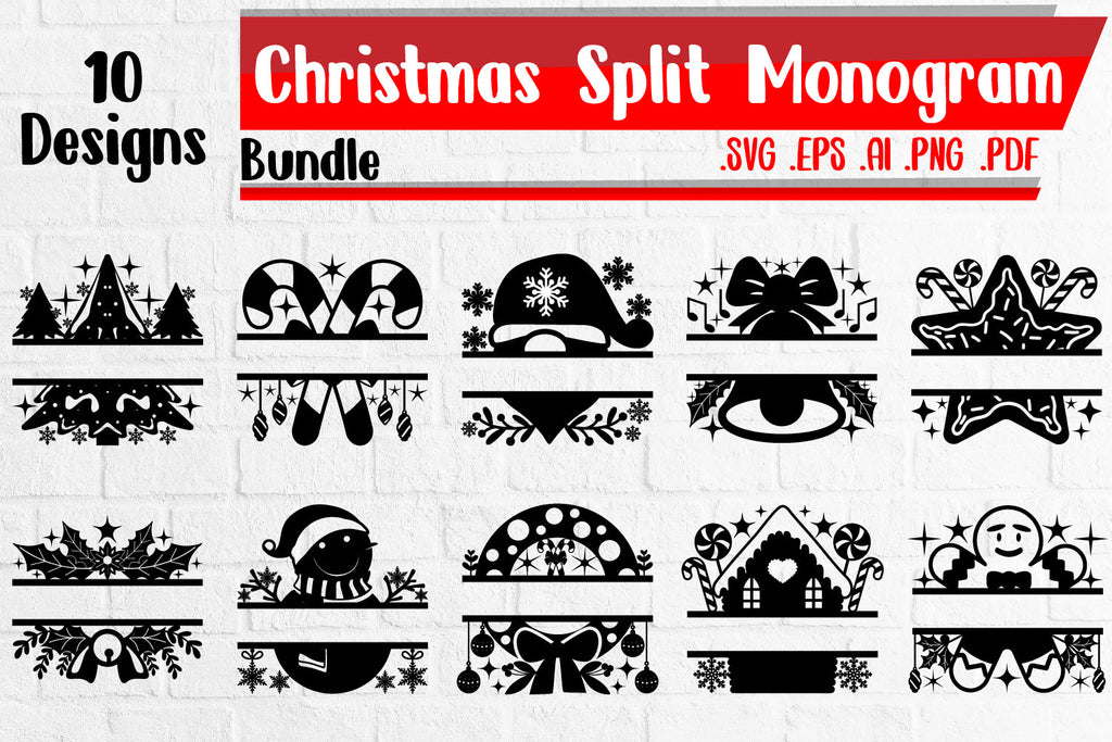 BUNDLE | Christmas Split Monogram Svg - So Fontsy