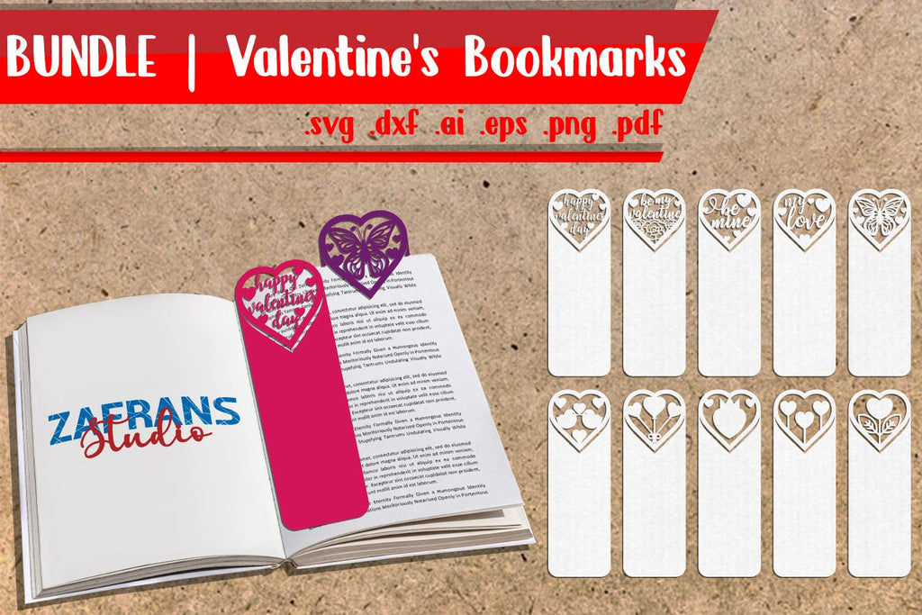 BUNDLE | Valentine's Bookmarks Papercut- svg dxf eps ai png pdf - So Fontsy