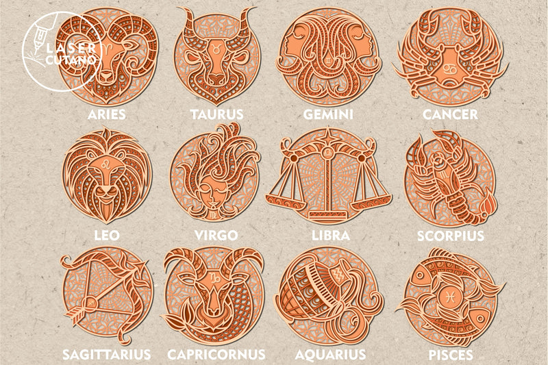 Bundle ZODIAC, Horoscope Multilayer Laser Cut Files, Mandala, Round SVG ...