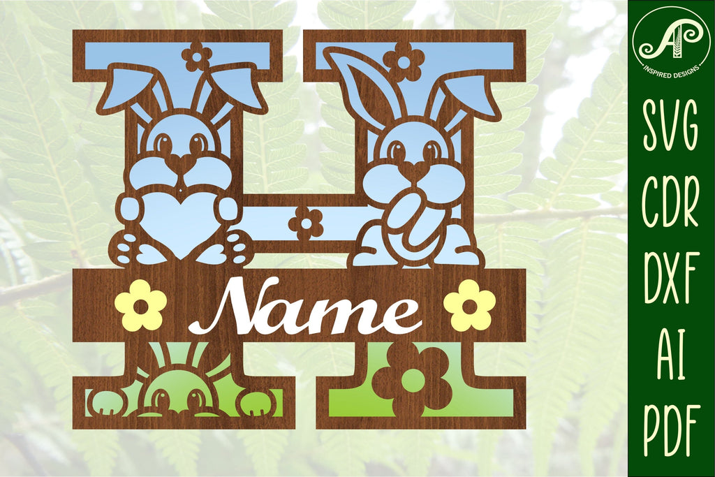 Bunny capital monogram letter H SVG - So Fontsy