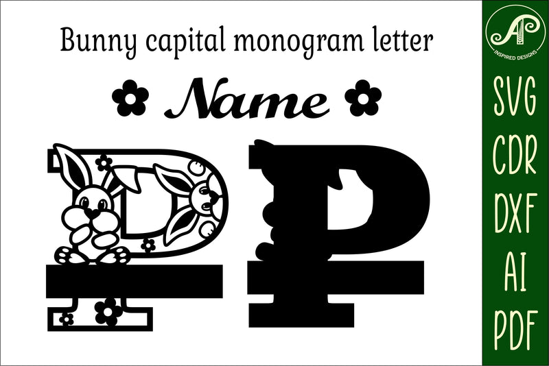 Bunny capital monogram letter P SVG - So Fontsy