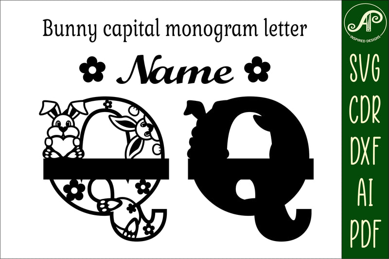Bunny capital monogram letter Q SVG - So Fontsy