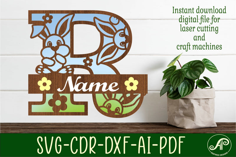 Bunny capital monogram letter R SVG - So Fontsy