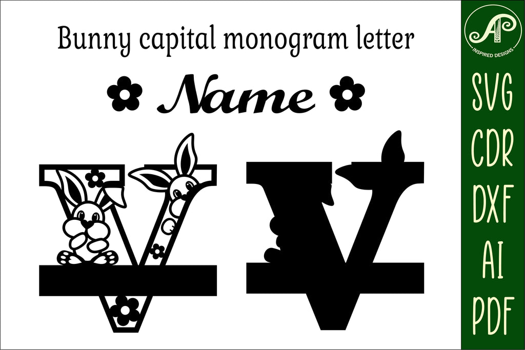 Bunny capital monogram letter V SVG - So Fontsy