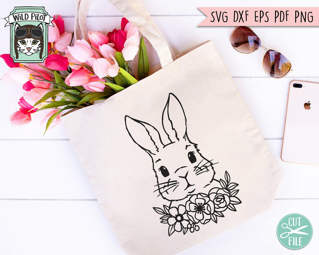 Bunny Flower Border SVG, Rabbit With Flowers SVG, Rabbit Cut File ...