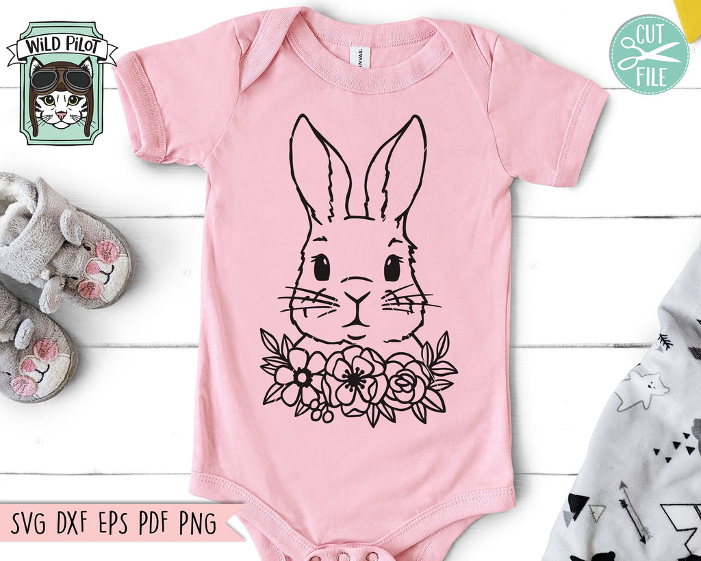 Bunny Flower Border SVG, Rabbit With Flowers SVG, Rabbit Cut File ...