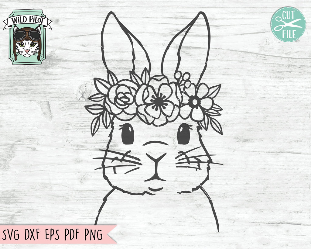 Bunny Flower Crown SVG, Rabbit With Flowers SVG, Rabbit Cut File ...
