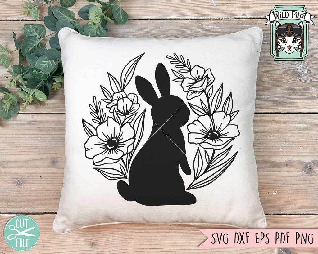 Bunny Flowers SVG, Rabbit With Flowers SVG, Rabbit Cut File, Easter ...