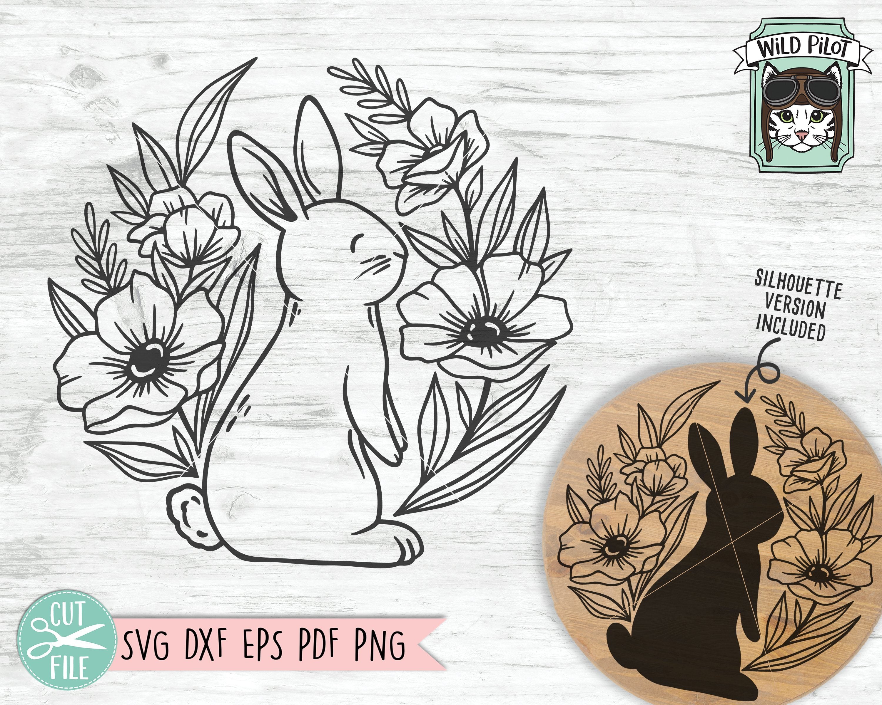 Bunny Flowers SVG, Rabbit With Flowers SVG, Rabbit Cut File, Easter ...