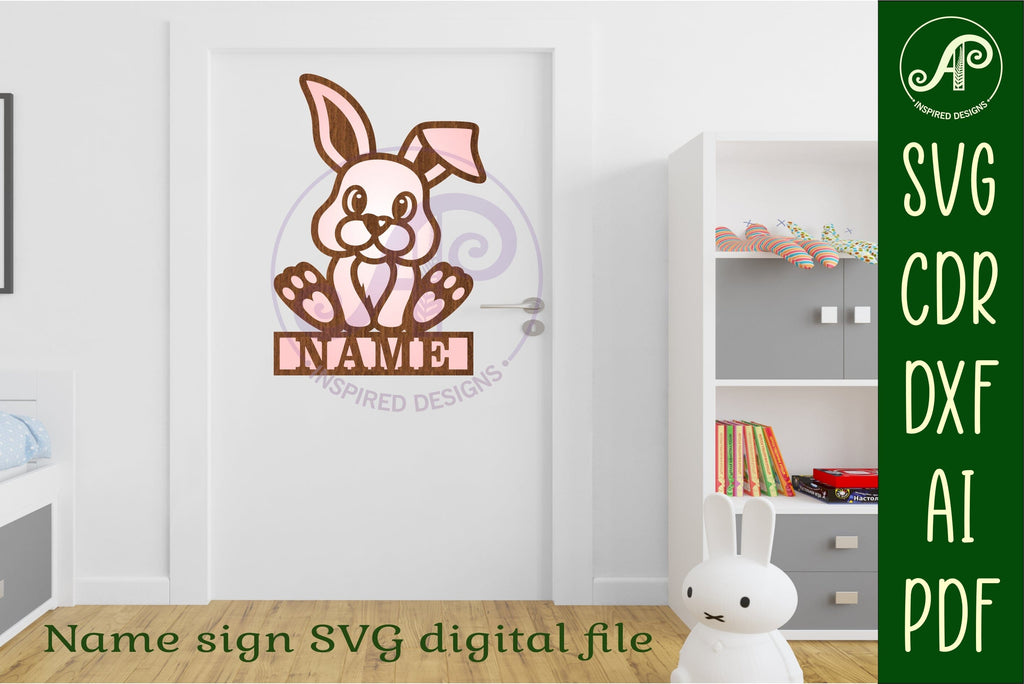 Bunny name sign svg laser cut template - So Fontsy