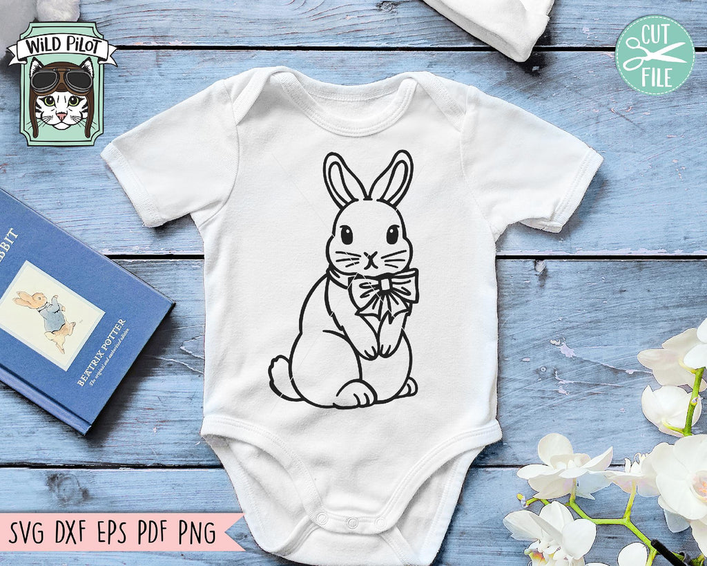 Bunny Rabbit With Bow SVG Cut File - So Fontsy
