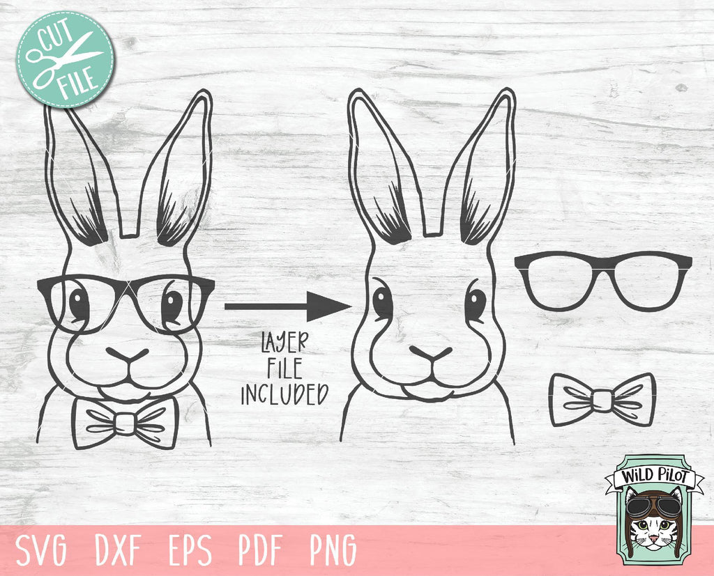 Bunny Rabbit With Glasses Bowtie SVG Cut File - So Fontsy
