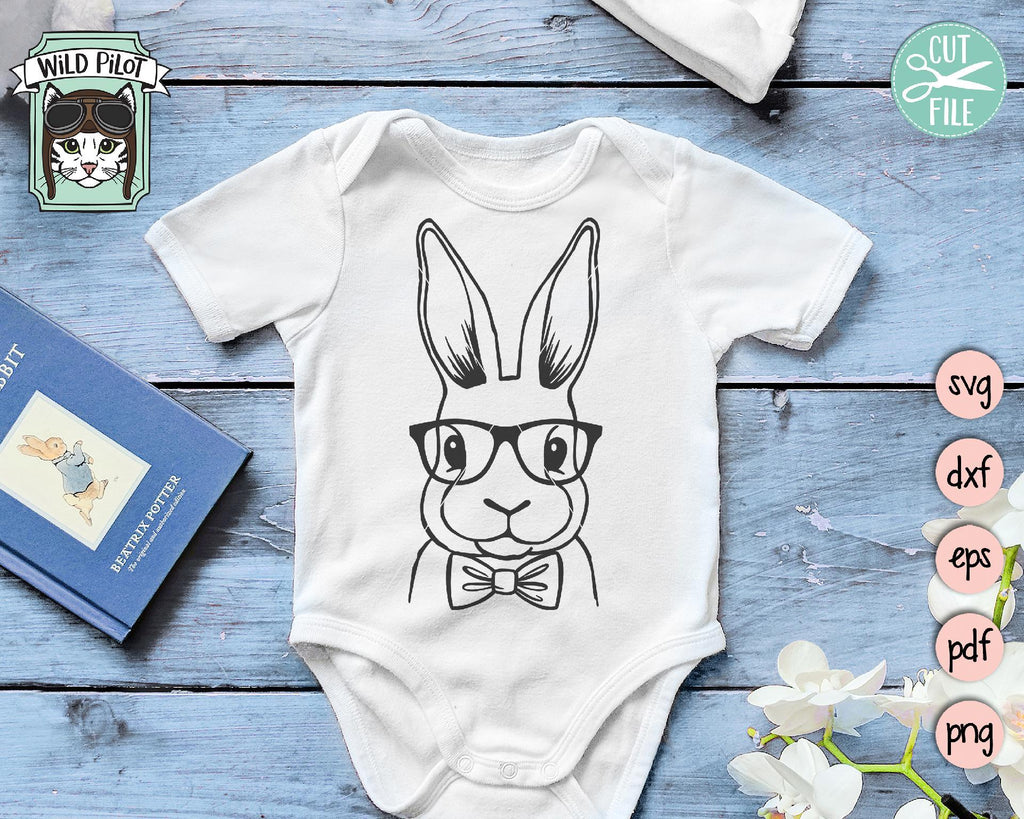 Bunny Rabbit With Glasses Bowtie SVG Cut File - So Fontsy