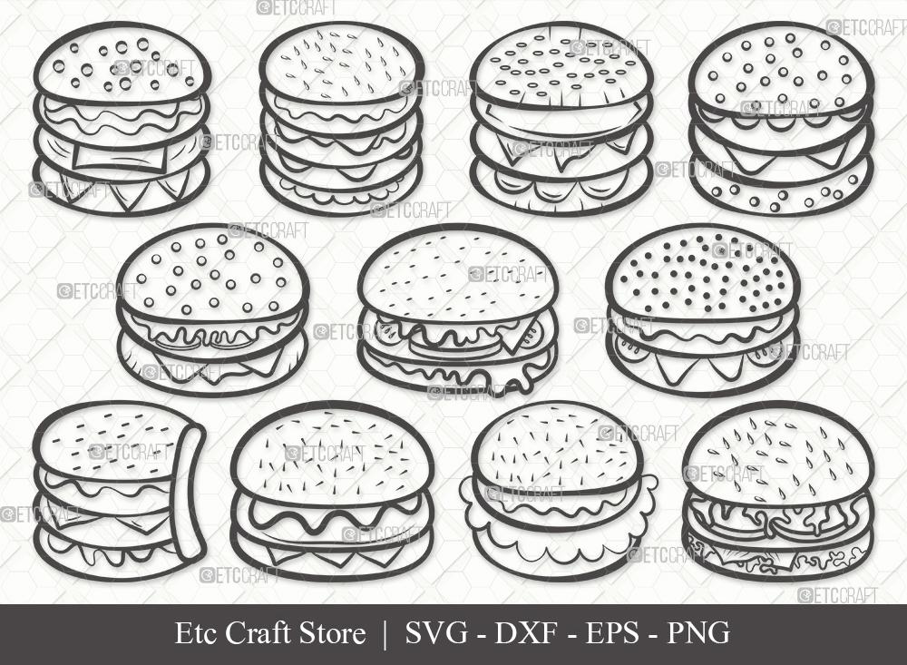 Burger Outline SVG Cut File | Hamburger Svg | Fast Food Svg | Bbq Food ...