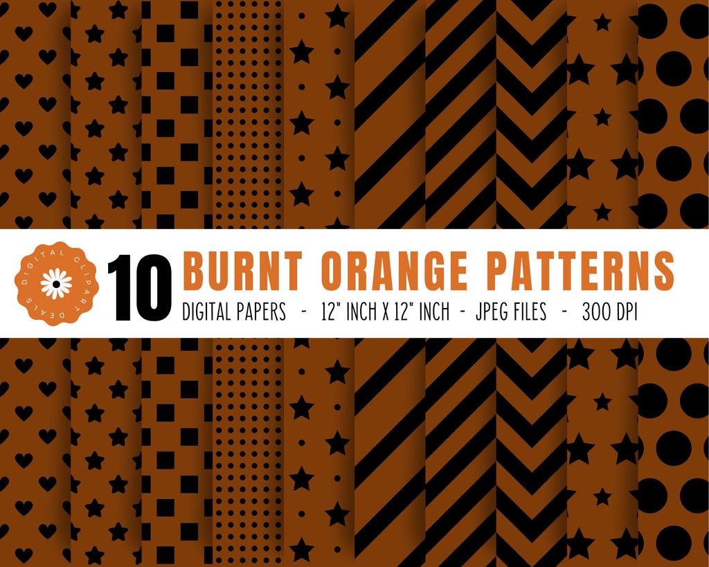 Burnt Orange Patterns - 10 - 12" inch x 12" inch Digital Papers - So Fontsy