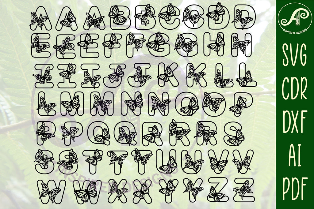 Butterfly alphabet set. 2 layer letters. 60 letter options - So Fontsy
