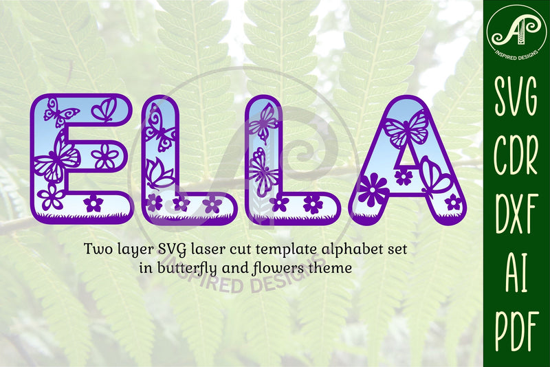 Butterfly and flower theme alphabet set. 2 layer 47 letters. - So Fontsy