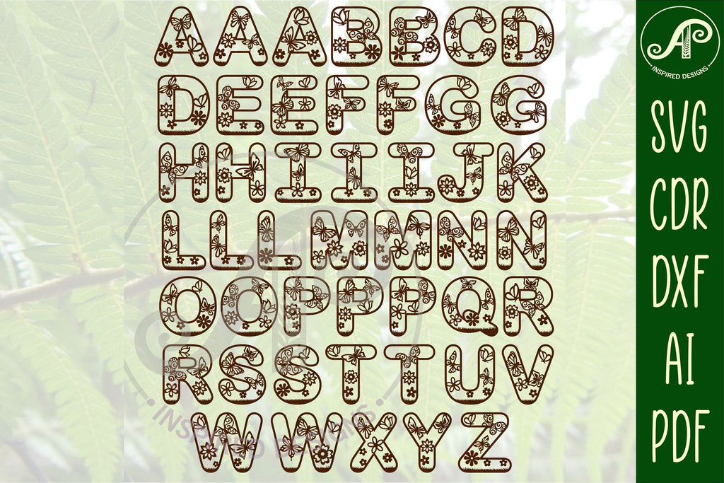 Butterfly and flower theme alphabet set. 2 layer 47 letters. - So Fontsy