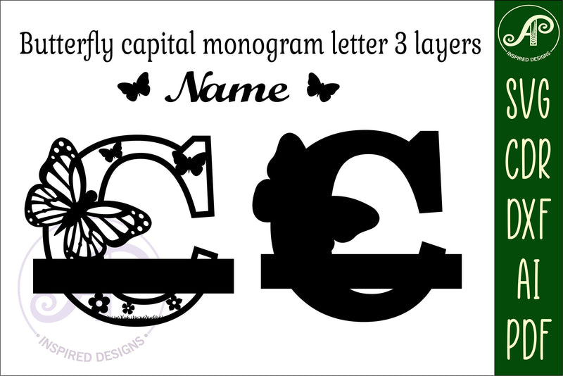 Butterfly capital monogram letter C SVG cut file - So Fontsy