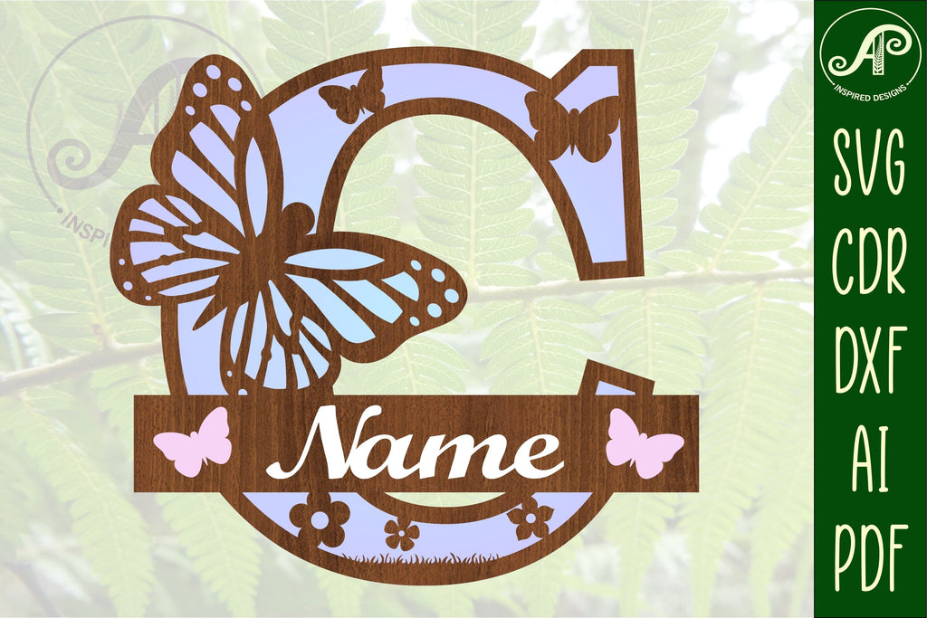 Butterfly capital monogram letter C SVG cut file - So Fontsy