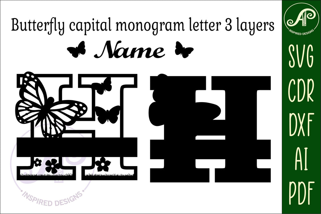 Butterfly Capital Monogram Letter H SVG - So Fontsy