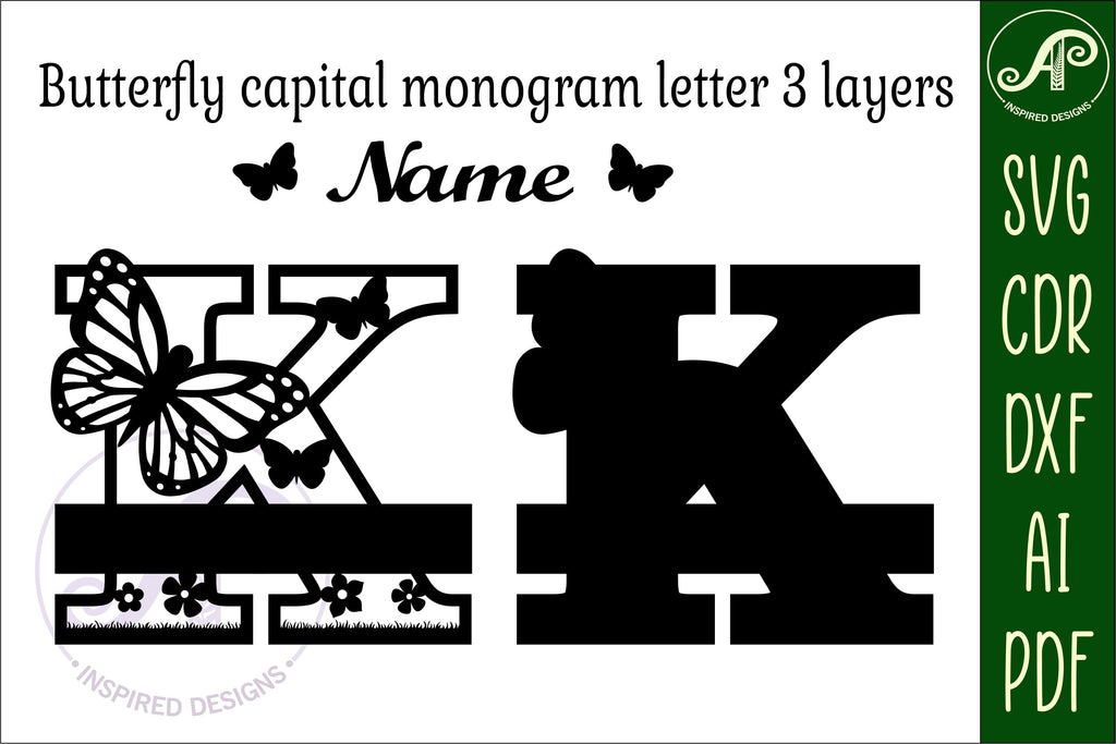 Butterfly Capital Monogram Letter K SVG - So Fontsy
