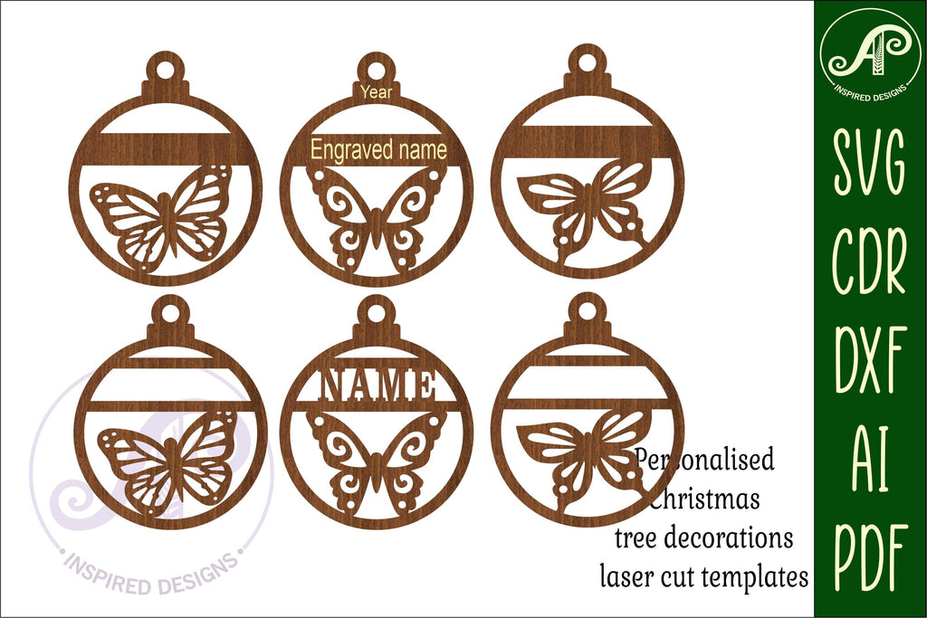 Butterfly Christmas Ornaments, 3 designs SVG laser cut - So Fontsy