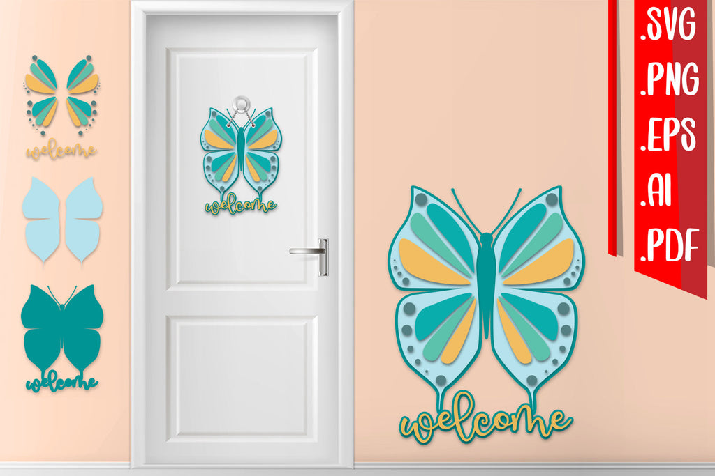 Butterfly Layered Door Sign 4 - Svg eps ai png pdf - So Fontsy