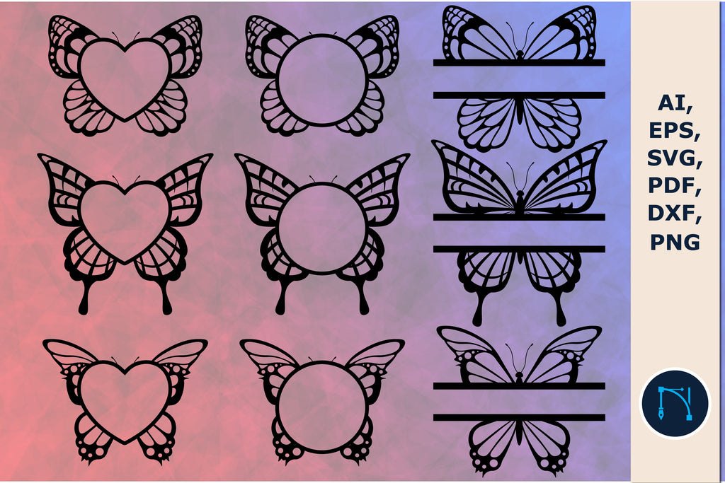 Butterfly Monogram Frame SVG bundle - So Fontsy