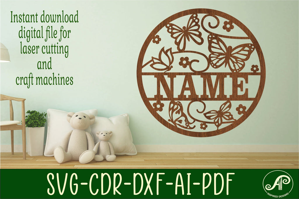 Butterfly name sign svg laser cut template - So Fontsy