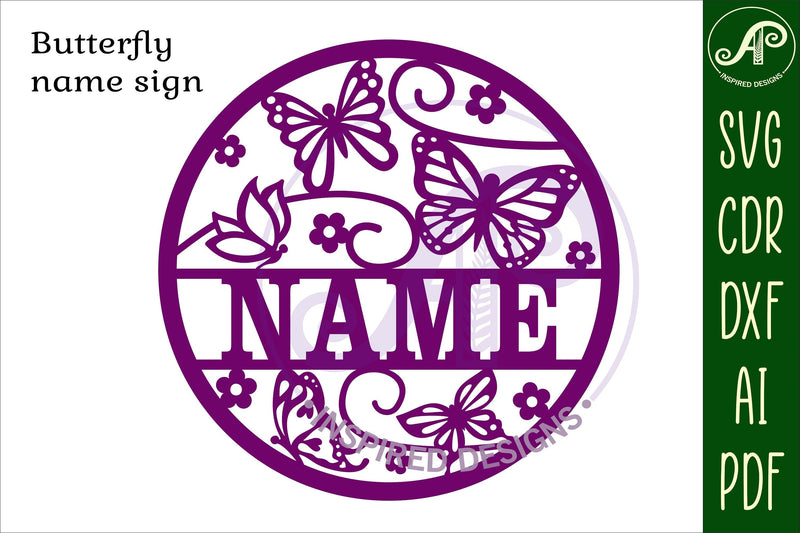 Butterfly name sign svg laser cut template - So Fontsy
