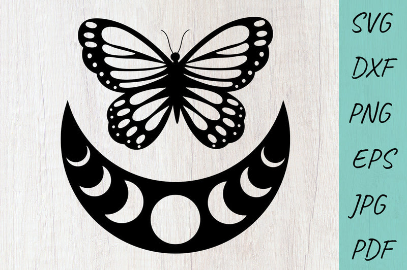 Butterfly SVG, Butterfly with moon, Boho moon, Moon Phases - So Fontsy