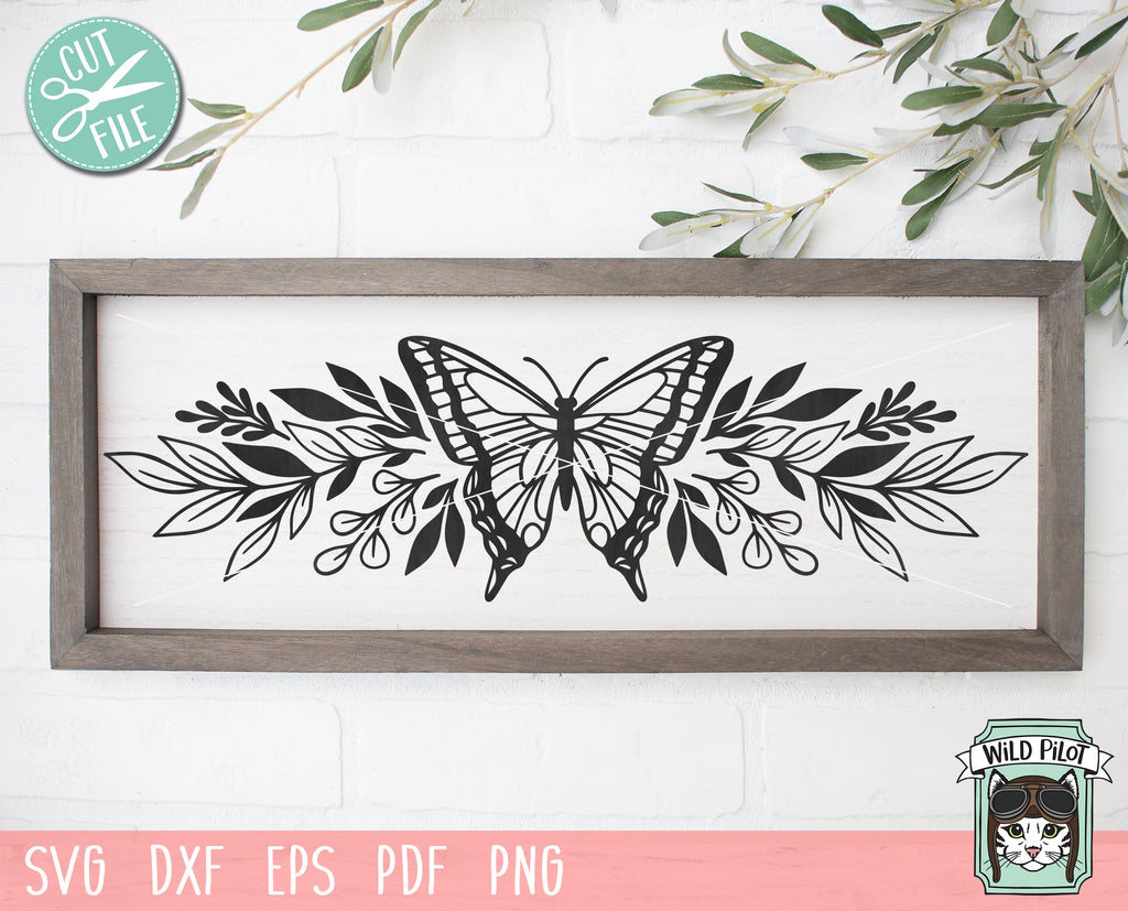 Butterfly SVG Cut File, Butterfly Leaf Border SVG Cut File, Butterfly ...