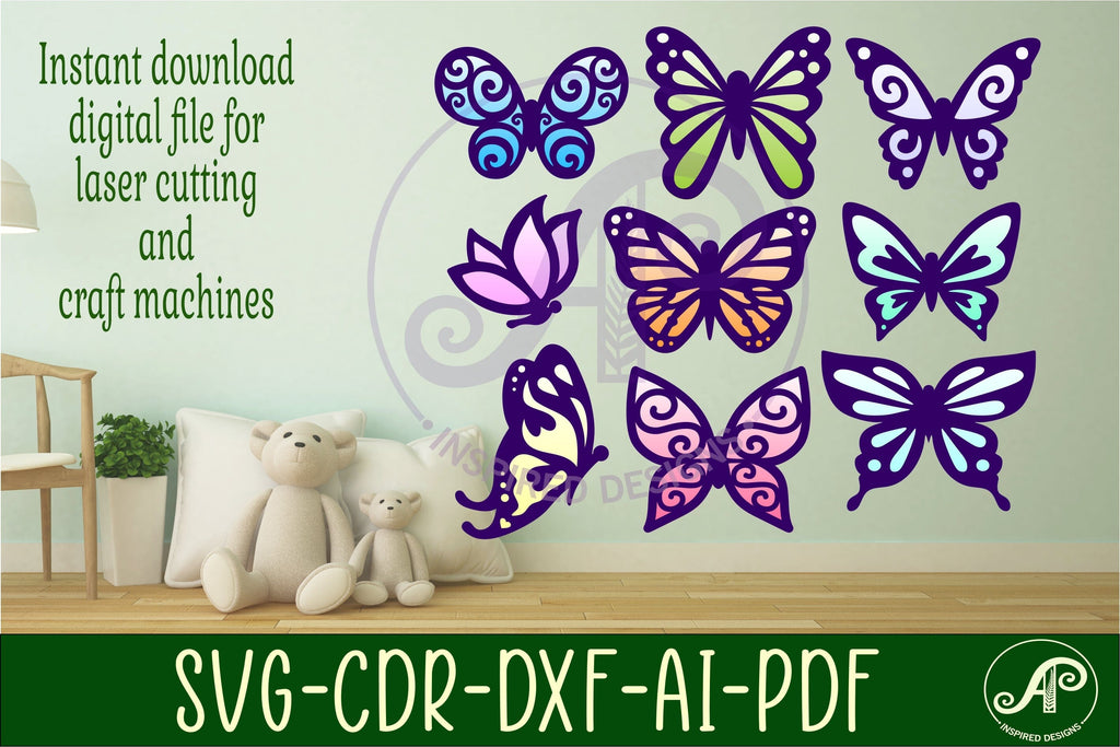 Butterfly two layer laser cut outs SVG files - So Fontsy