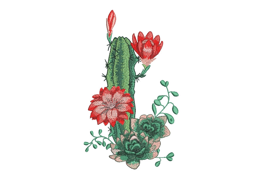 Cactus machine embroidery design, 4 sizes, instant download. - So Fontsy