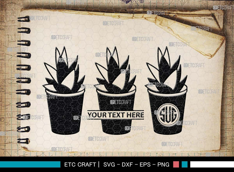 Cactus Monogram, Cactus Silhouette, Cactus SVG, Houseplant Svg ...