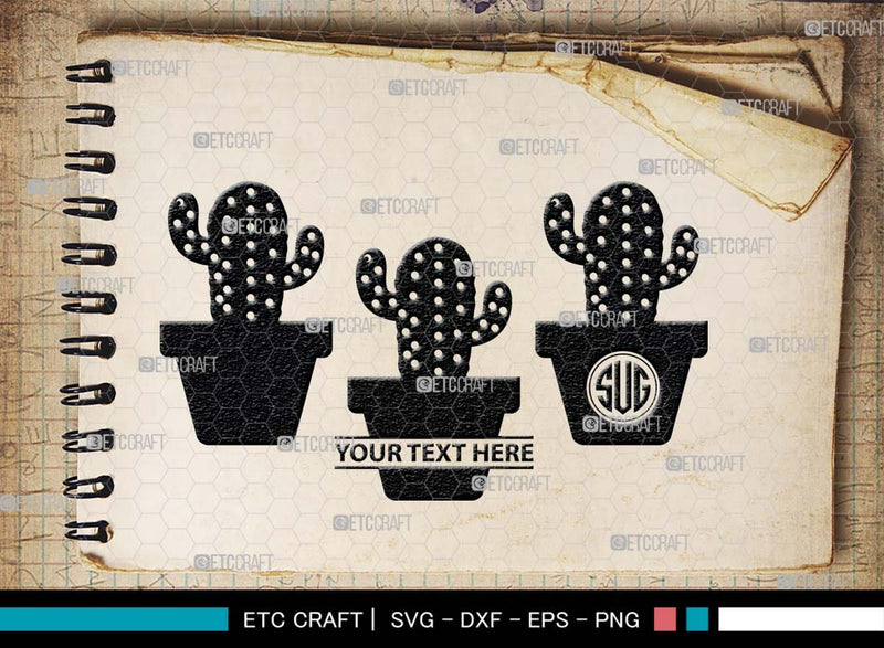 Cactus Monogram, Cactus Silhouette, Cactus SVG, Houseplant Svg ...