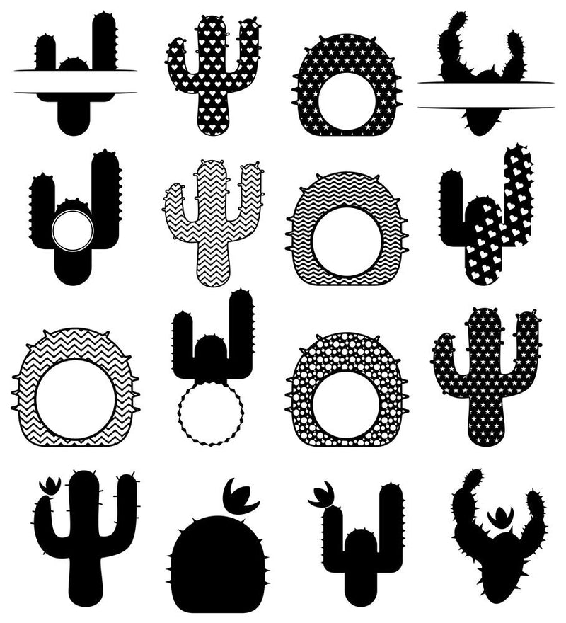 Cactus Monogram Frames, 12 Clip Art Frames - So Fontsy