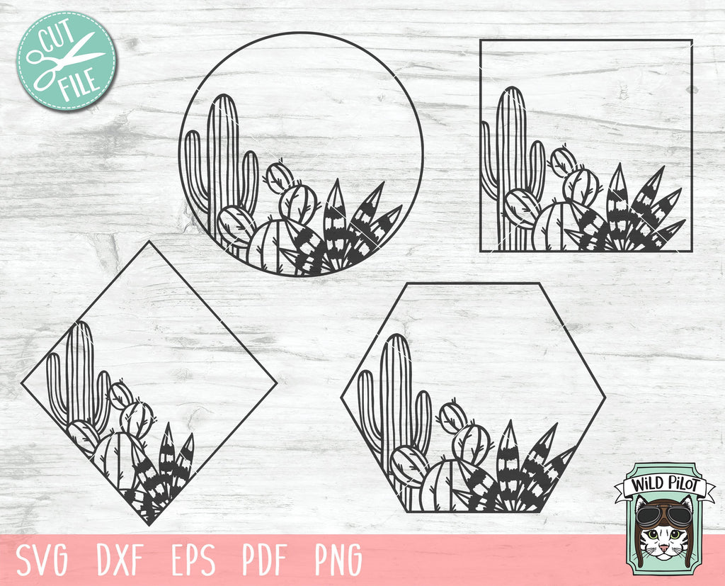 Cactus Monogram Frames SVG Cut File, Succulent SVG Cut File - So Fontsy