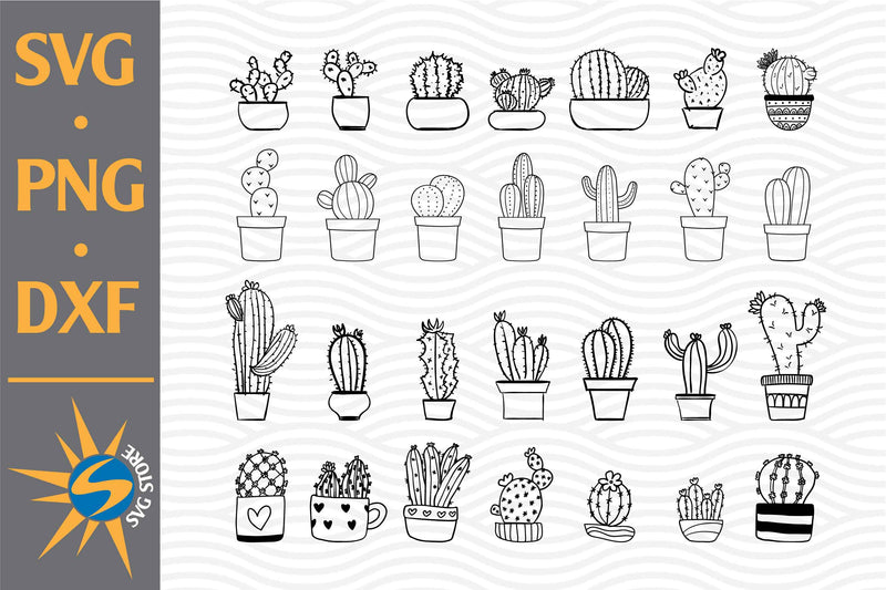 Cactus Outline SVG, PNG, DXF Digital Files Include - So Fontsy