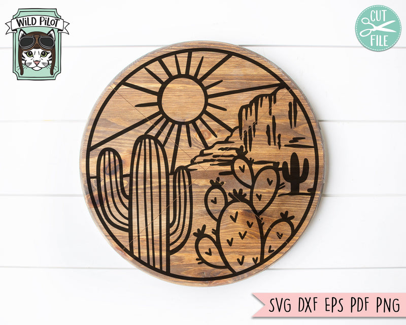 Cactus Desert Scene SVG Cut File - So Fontsy