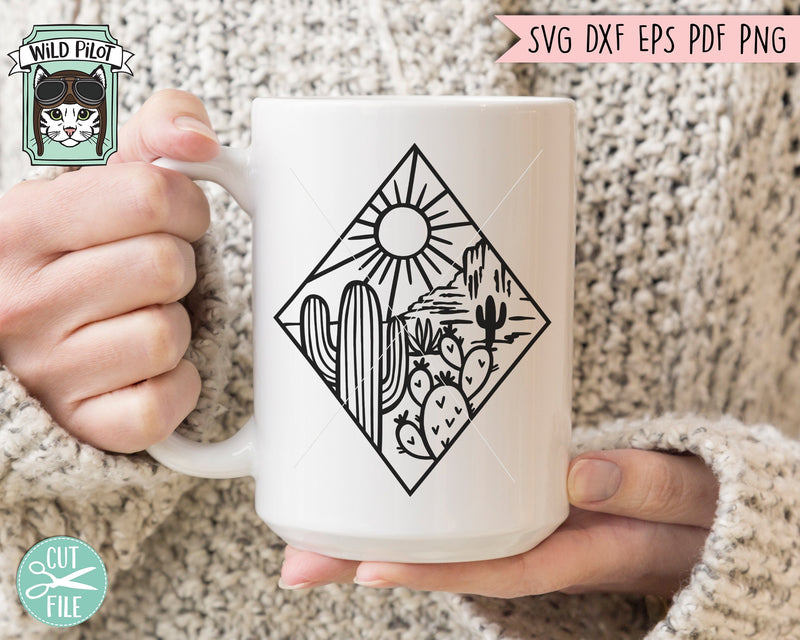 Cactus Desert Scene SVG Cut File - So Fontsy