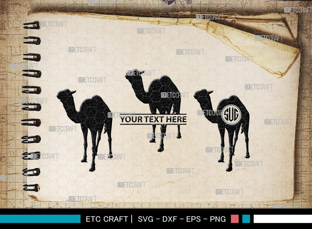 Camel Monogram, Camel Silhouette, Camel SVG, Desert Animal Svg, Black ...