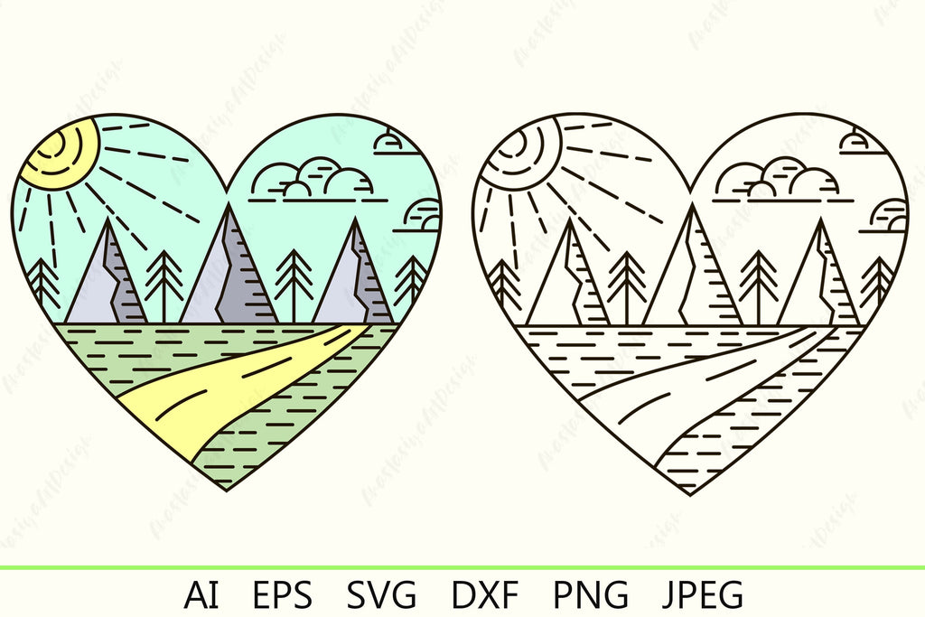 Camping svg, Nature landscape outline svg, Outdoor, Travel - So Fontsy