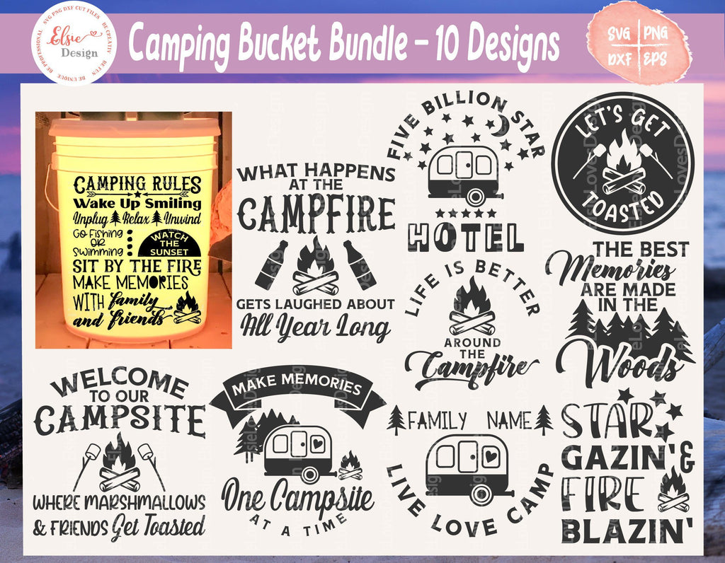 Camping Bucket Bundle - SVG, PNG, DXF, EPS - So Fontsy