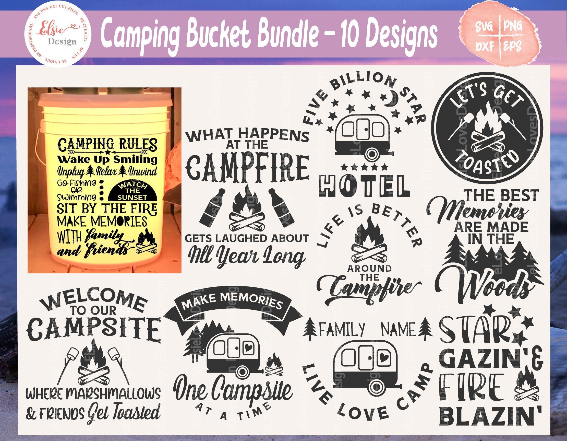 Camping Bucket Bundle - SVG, PNG, DXF, EPS - So Fontsy
