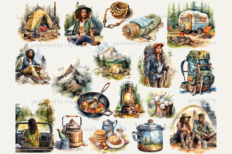 Camping Clip Art | Tourist Illustration Bundle - So Fontsy